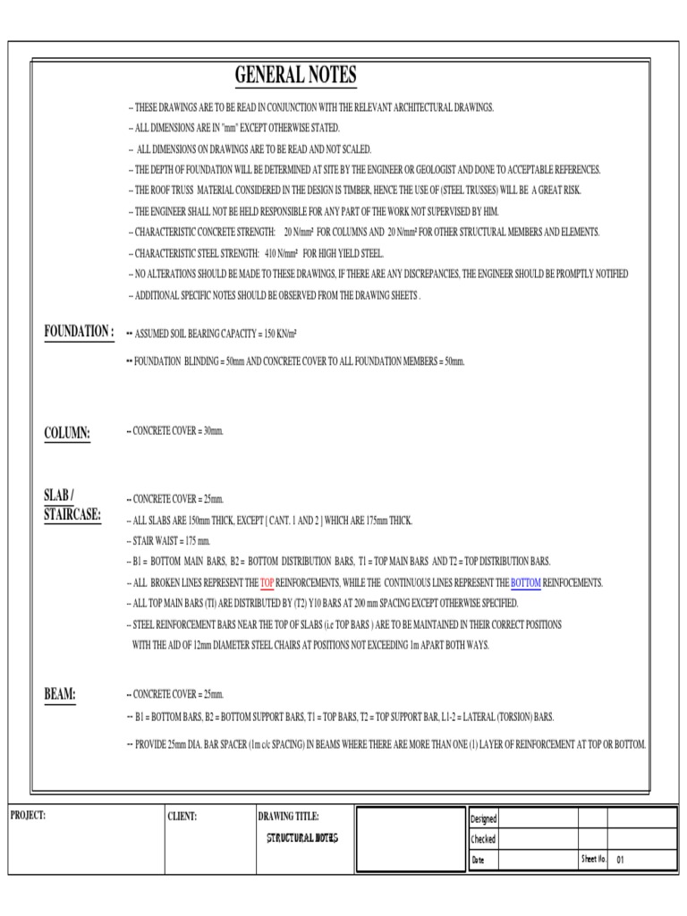 Typical Structural Notes | PDF | Concrete | Foundation (Engineering)
