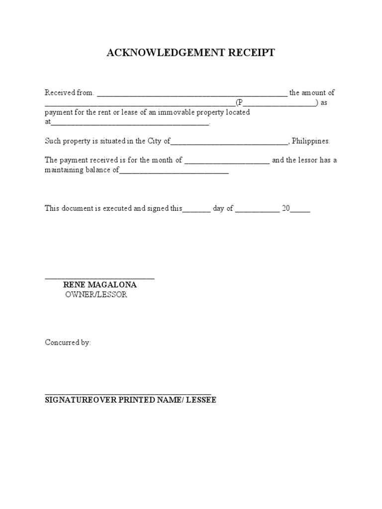 Acknowledgement Receipt Rent | PDF