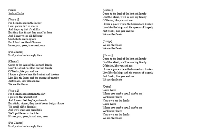 Freaks Lyrics | PDF | Song Structure | Songs