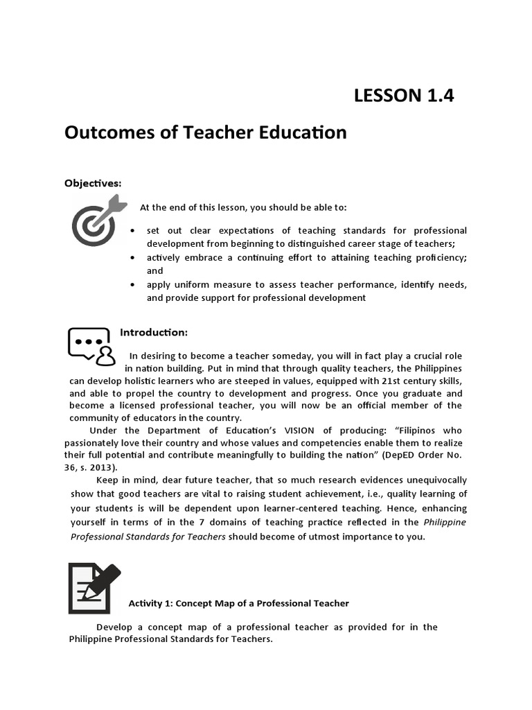 Lesson 1.4 Outcomes of Teacher Education: Objectives | PDF | Learning ...