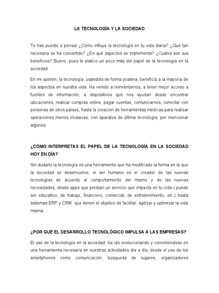 La Tecnología y La Sociedad | PDF | Servicio de redes sociales | Internet