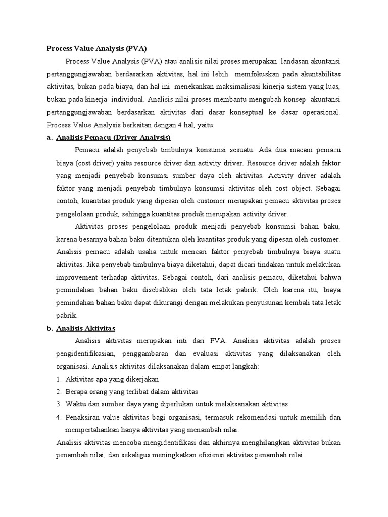 Process Value Analysis (PVA) | PDF | Karier & Perkembangan | Bisnis