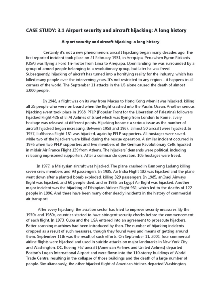 CASE STUDY: 3.1 Airport Security and Aircraft Hijacking: A Long History ...