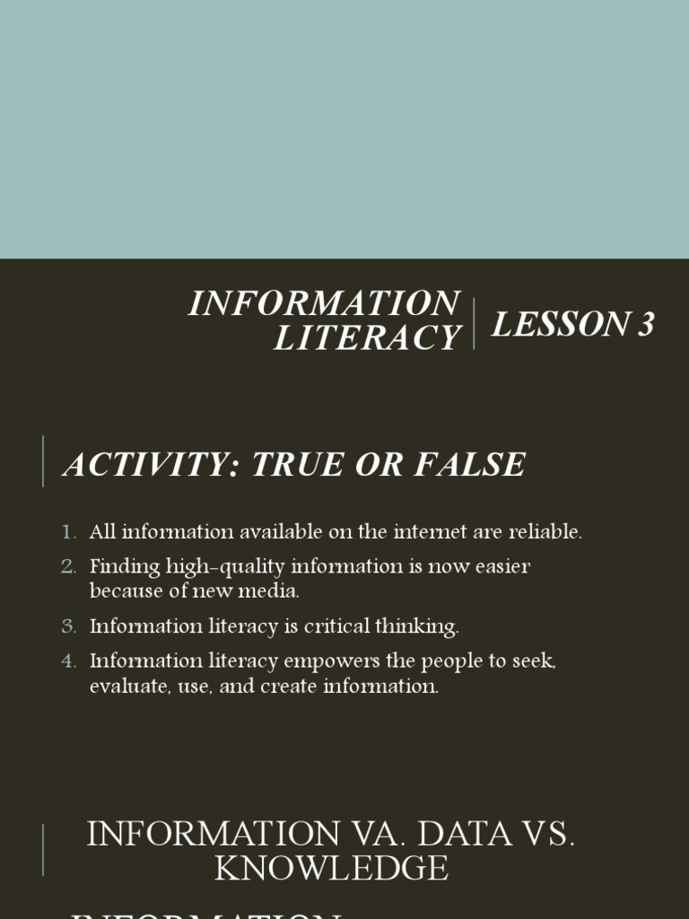 Lesson 3: Understanding Information Literacy | PDF | Information ...