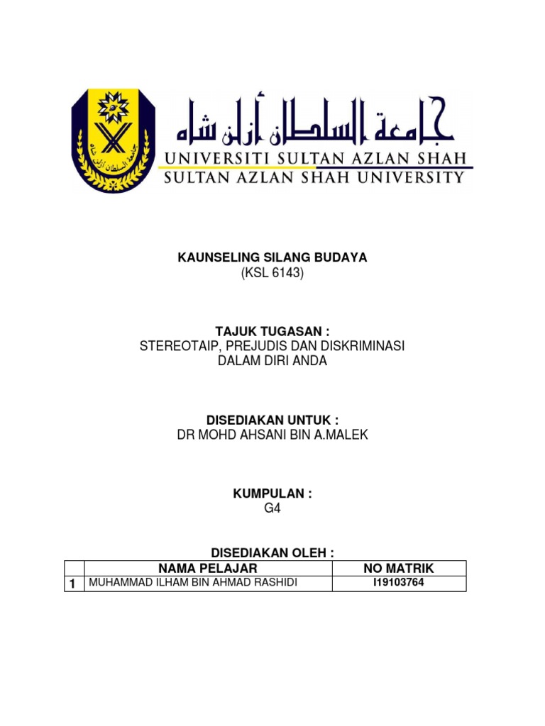 Stereotaip, Prejudis, Diskriminasi (Muhd Ilham I19103764) G4 | PDF ...