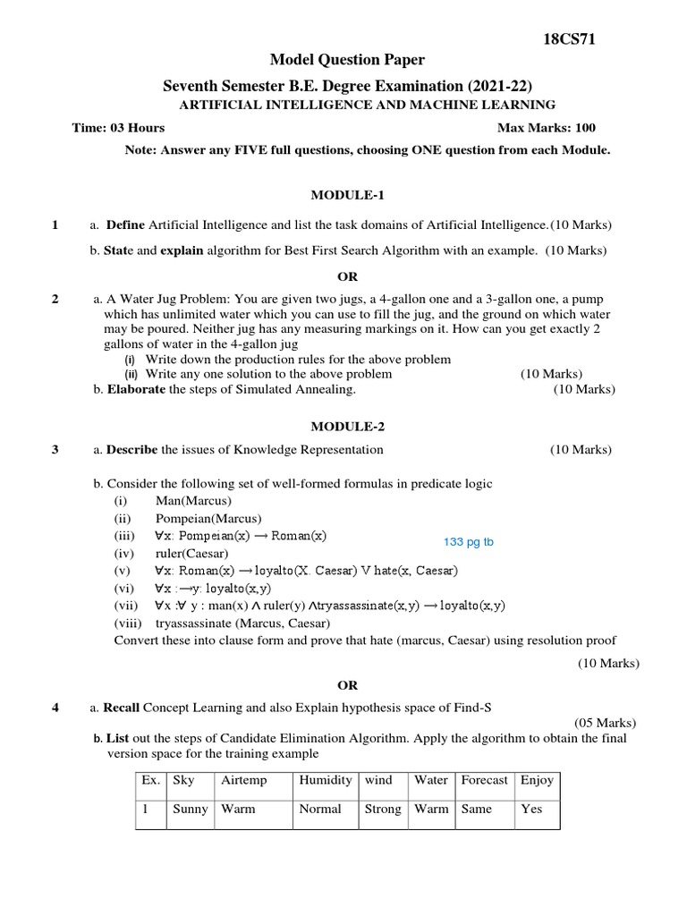 18CS71 Model Question Paper Seventh Semester B.E. Degree Examination ...