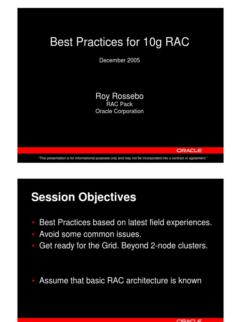 RAC Best Practices - RAC SIG 9dec05 | PDF | Oracle Database | Databases