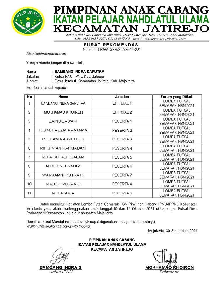 Surat Rekom Lomba Futsal | PDF