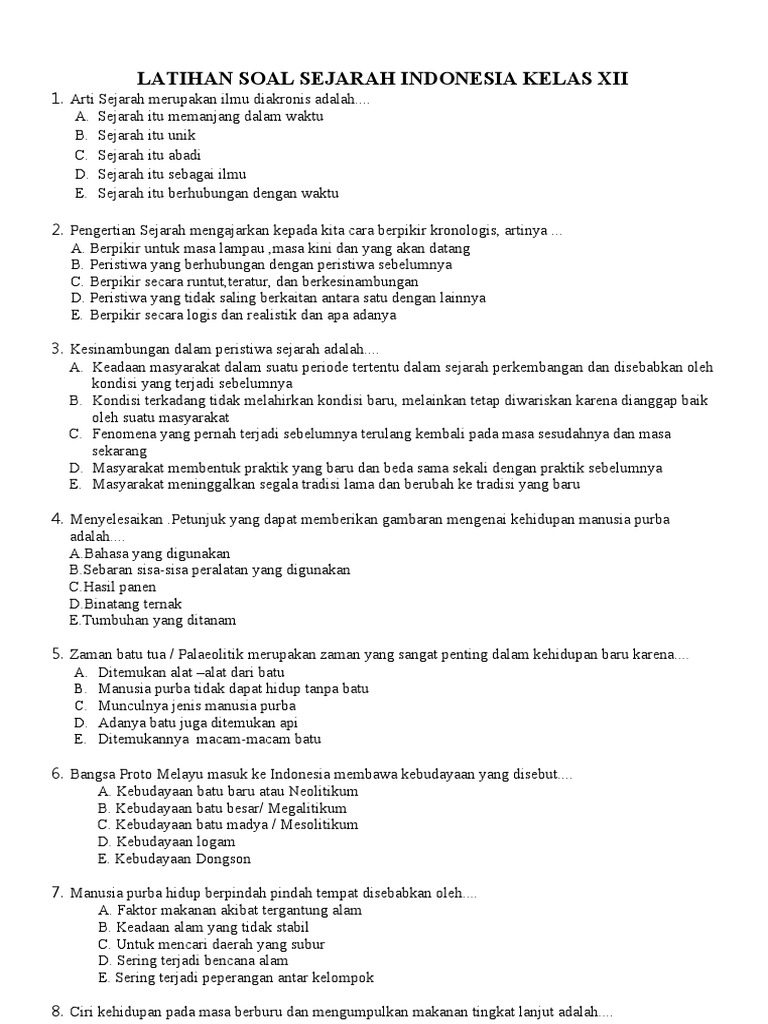 Latihan Soal Sejarah Indonesia Kelas Xii | PDF