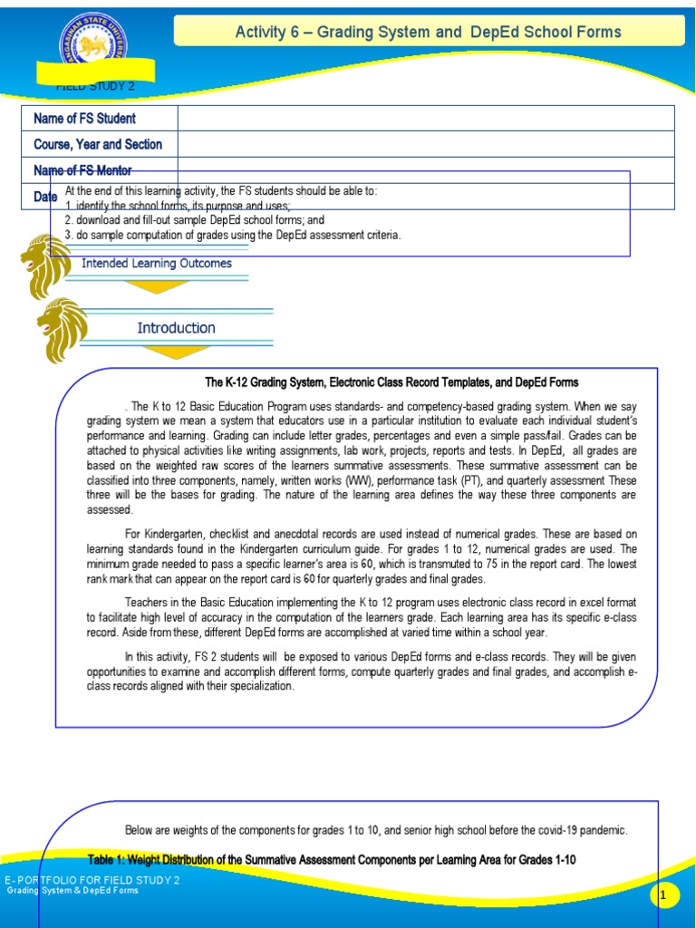 Activity 6 - Grading System and Deped School Forms: Name of Fs Student ...