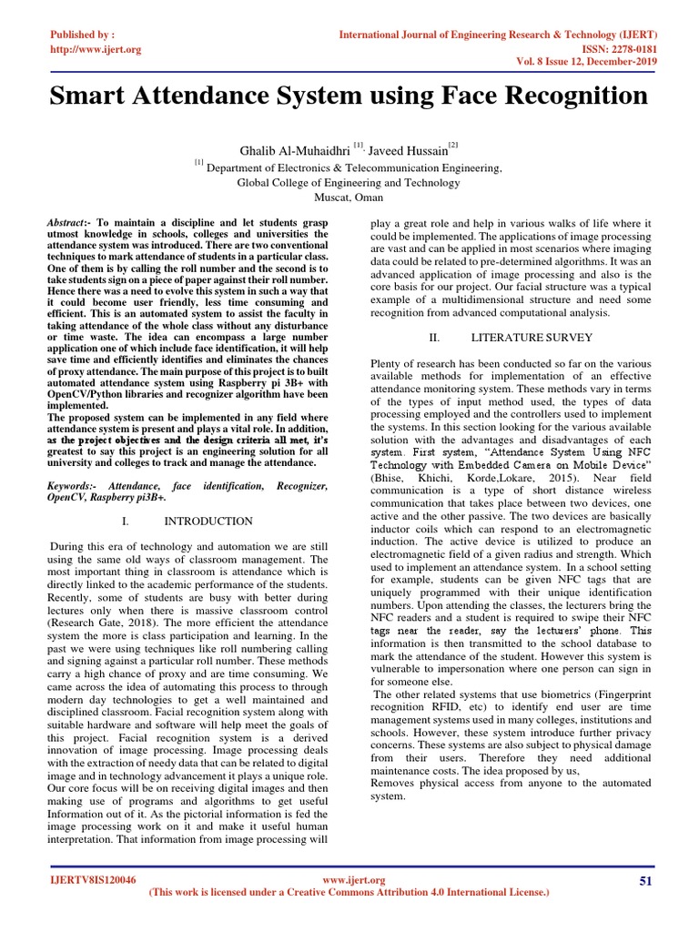 Smart Attendance System Using Face Recognition | PDF | Computing ...