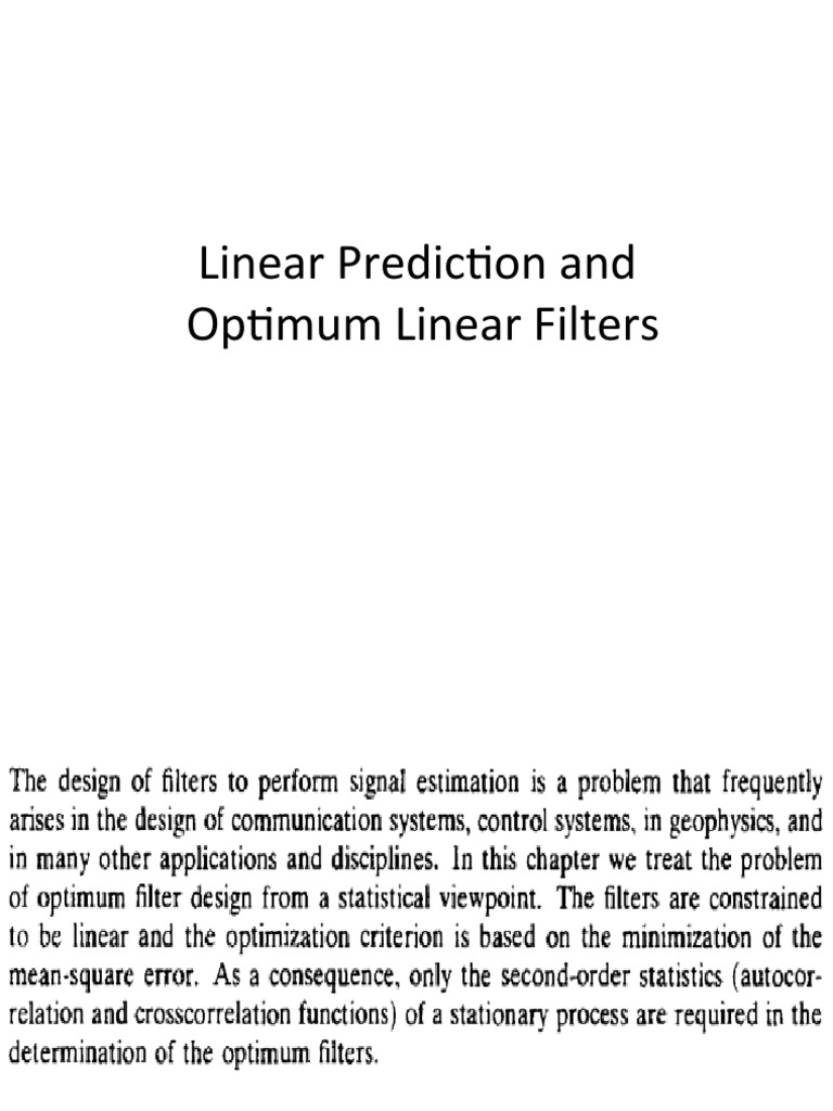Linear Prediction and Optimum Linear Filters | PDF