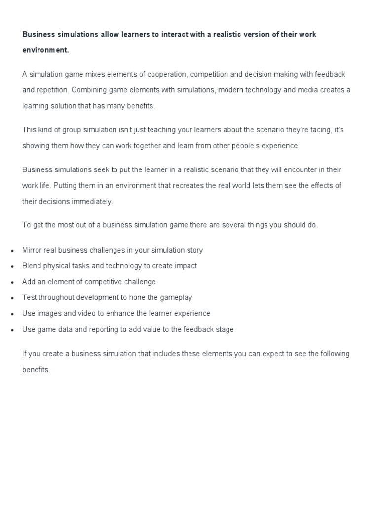 Business Simulations Allow Learners To Interact With A Realistic ...