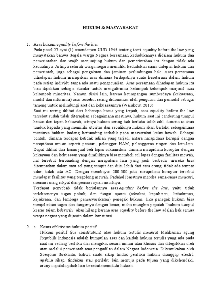 Essay Hukum & Masyarakat | PDF | Ilmu Sosial | Hukum