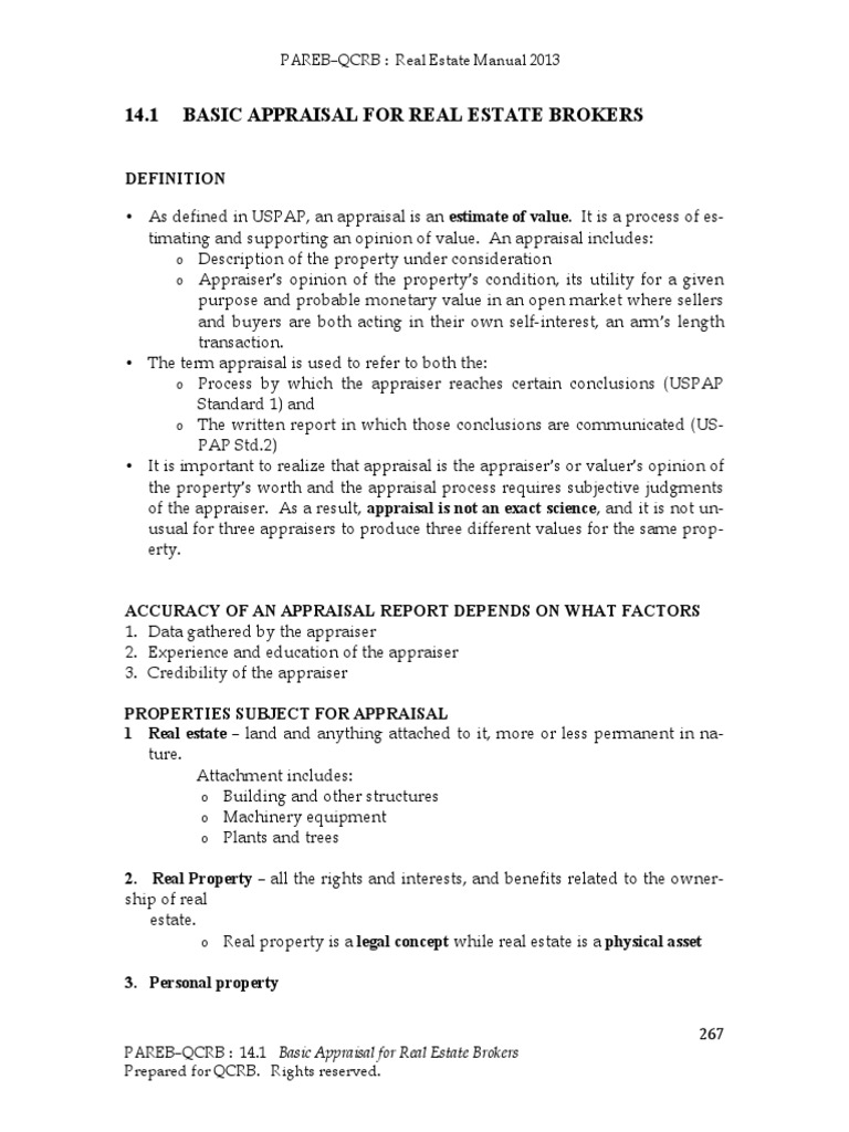 Basic Appraisal For Real Estate Brokers | PDF | Market Value | Real ...