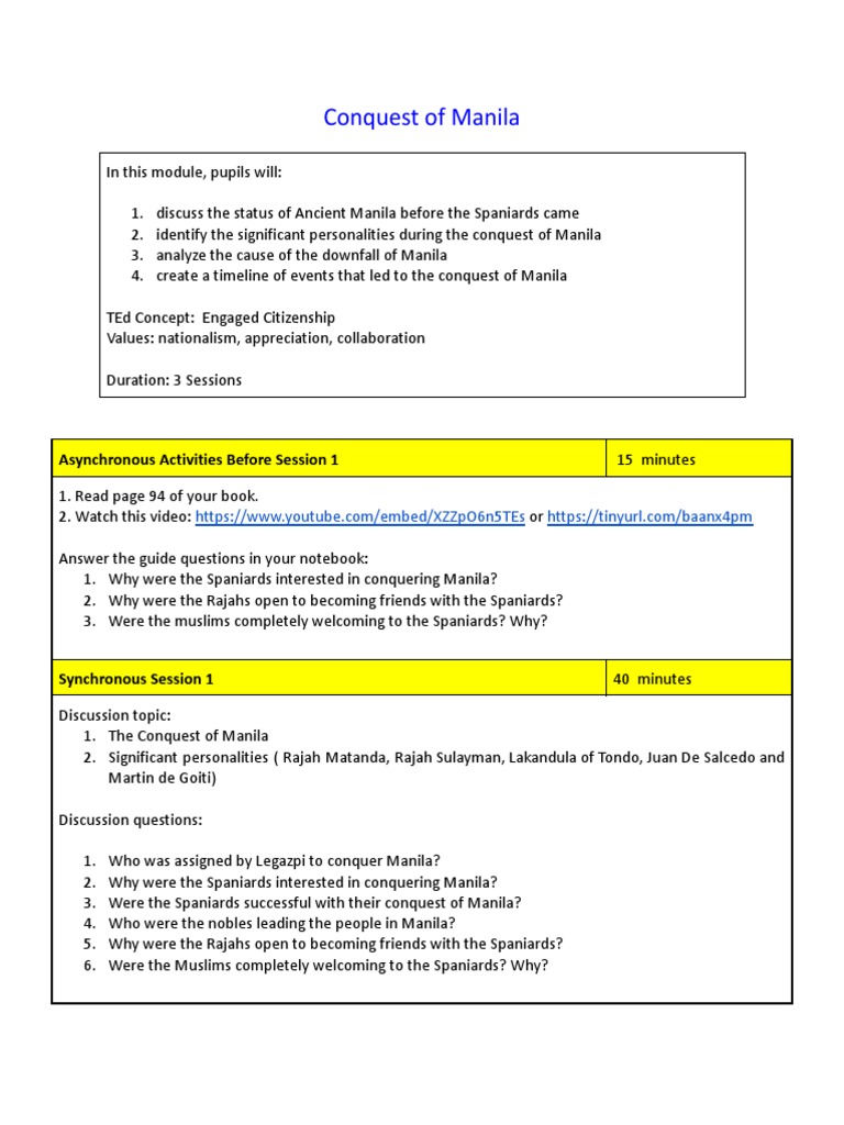 Conquest of Manila: Asynchronous Activities Before Session 1 | PDF