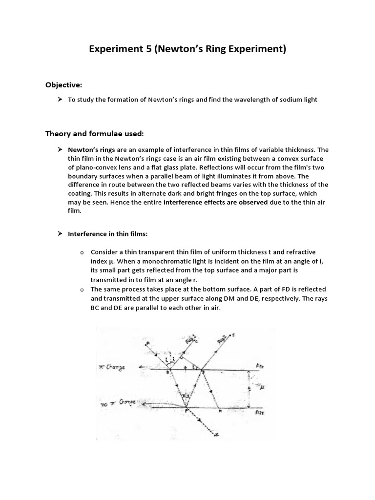 Newtons Ring Experiment | PDF