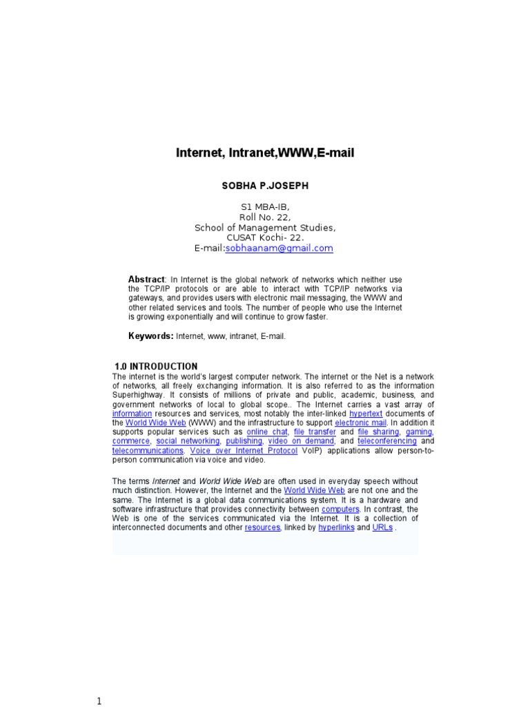 Internet, Intranet, WWW, Email | PDF