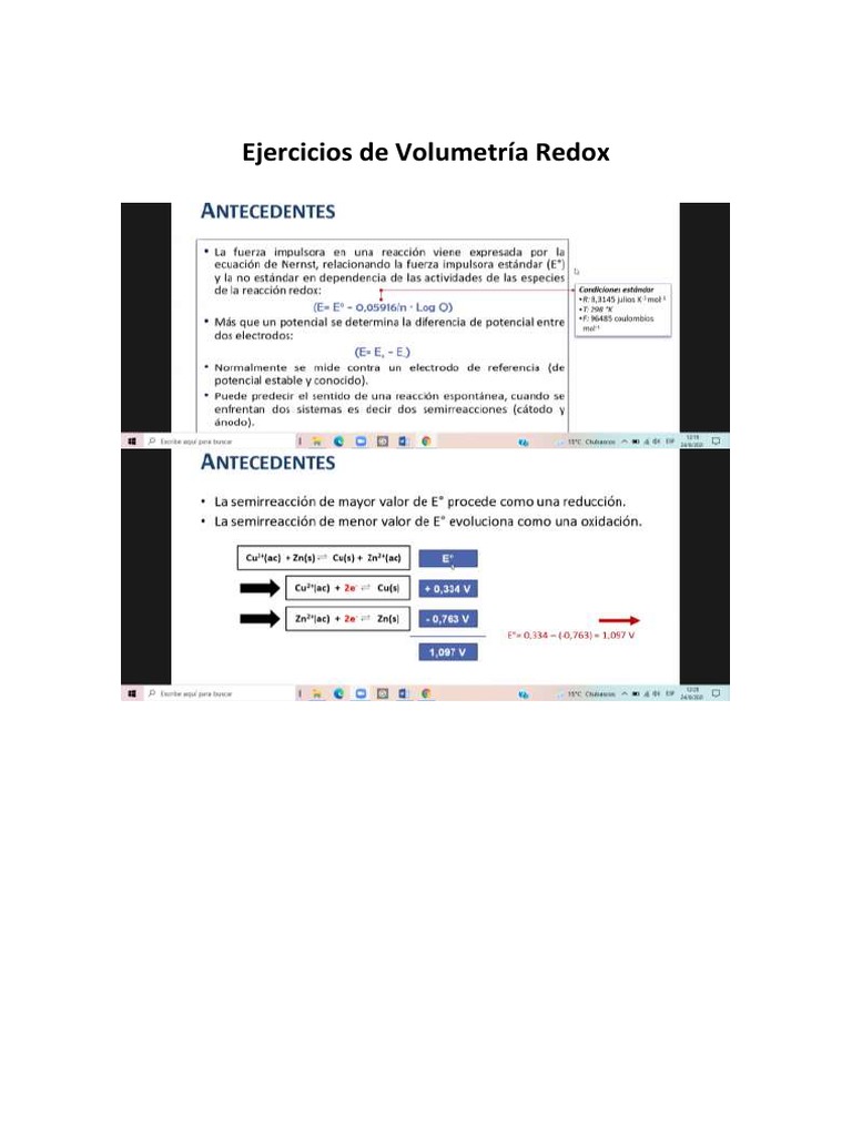 Ejercicios de Volumetría Redox | PDF | Redox | Electrodo