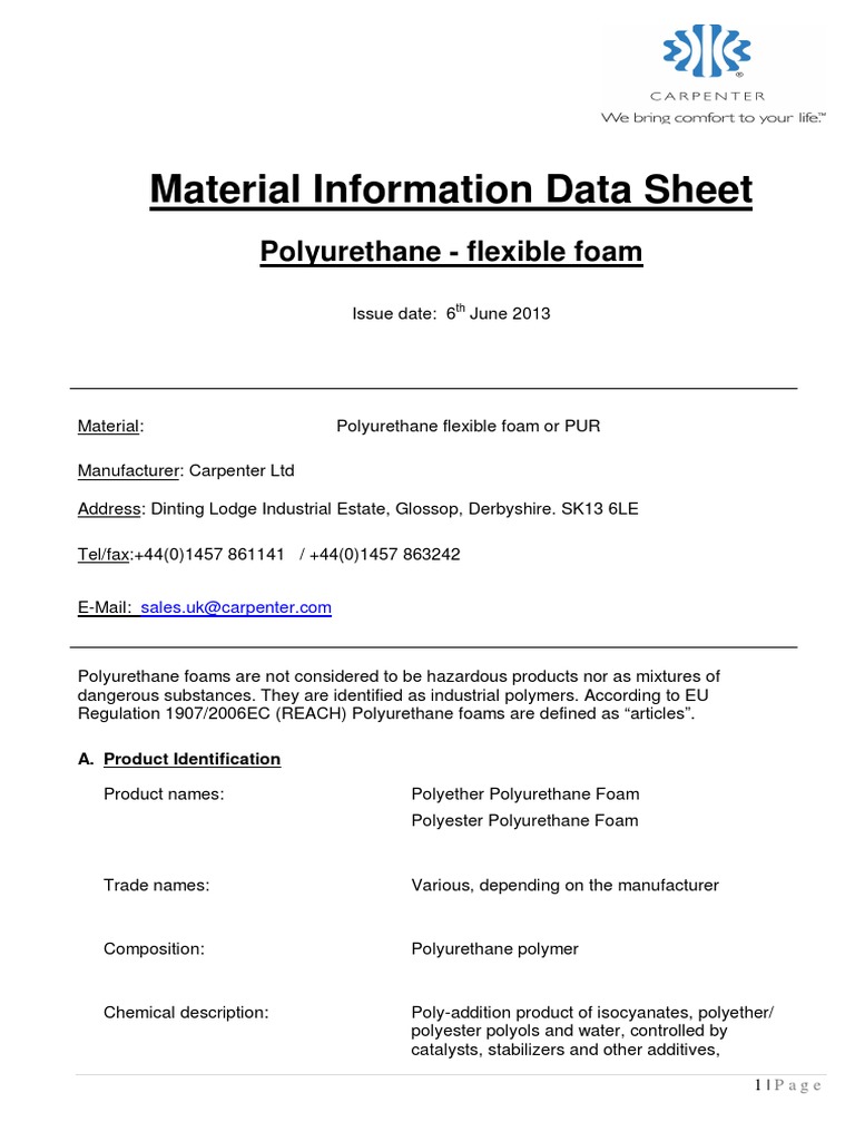 Polyurethane Flexible Foam Data Sheet | PDF | Polyurethane | Nature