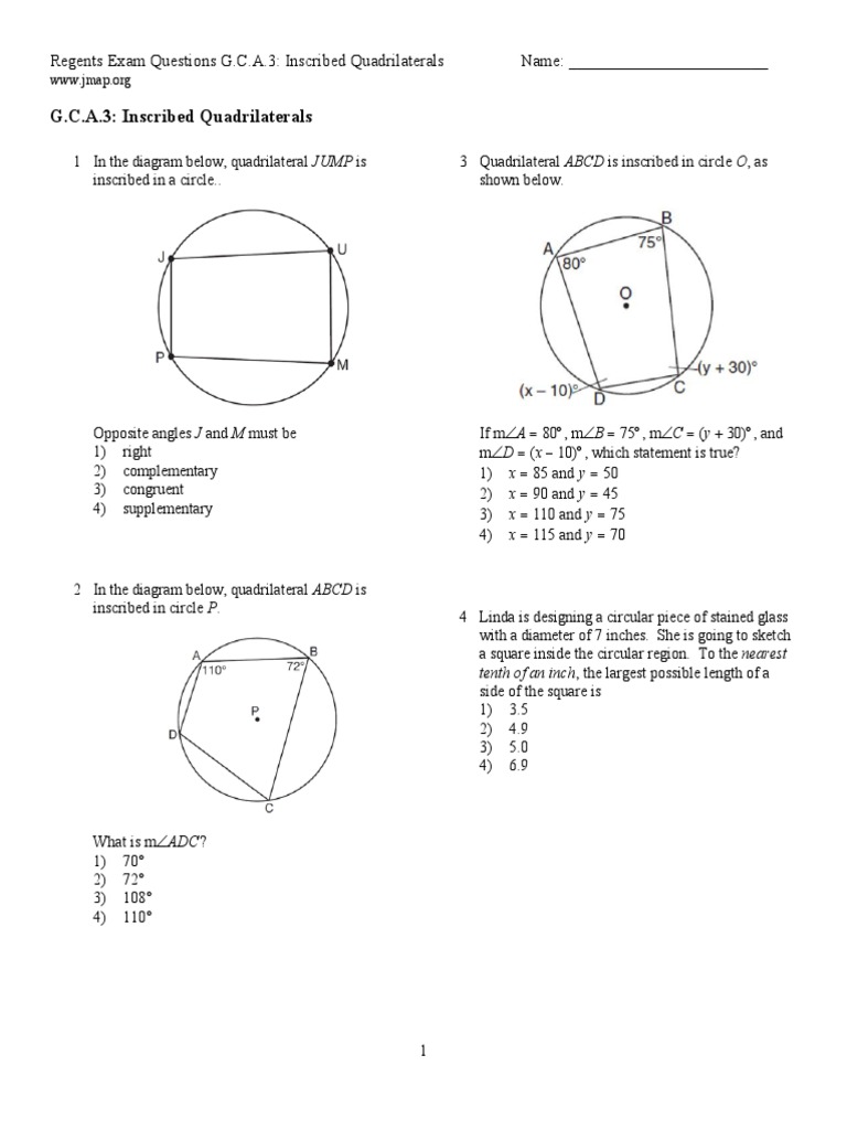 G.C.A.3: Inscribed Quadrilaterals | PDF | Angle | Geometric Shapes