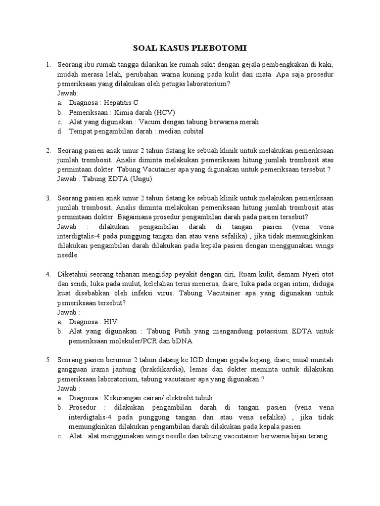 51 Soal Kasus Plebotomi | PDF | Pengembangan Diri | Kesehatan Holistik