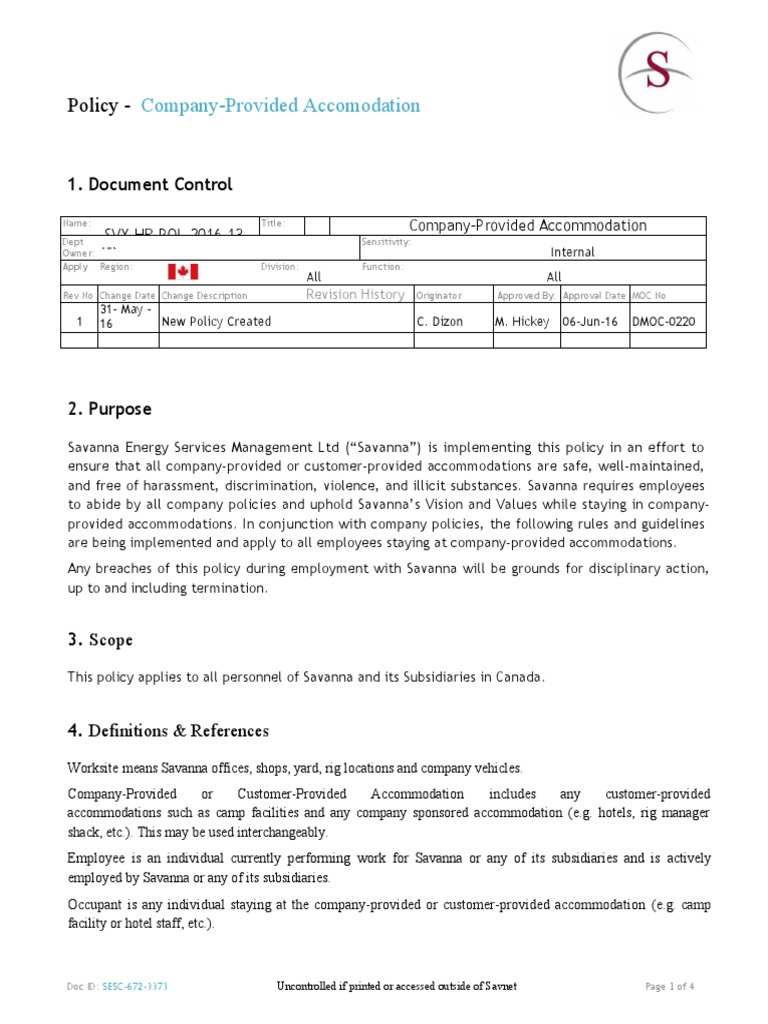 Company-Provided Accomodation: Policy | PDF | Harassment | Sexual Harassment
