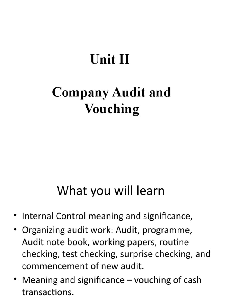 Unit II Company Audit and Vouching | PDF | Audit | Internal Control