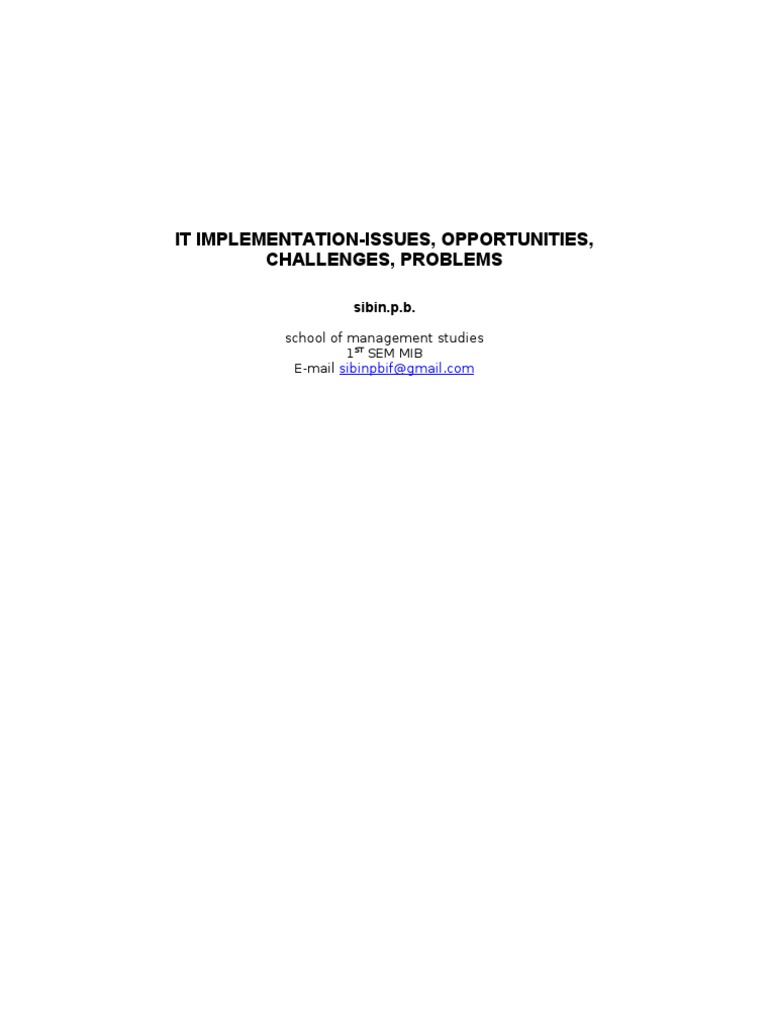 It Implementation-Issues, Opportunities, Challenges, Problems | PDF ...