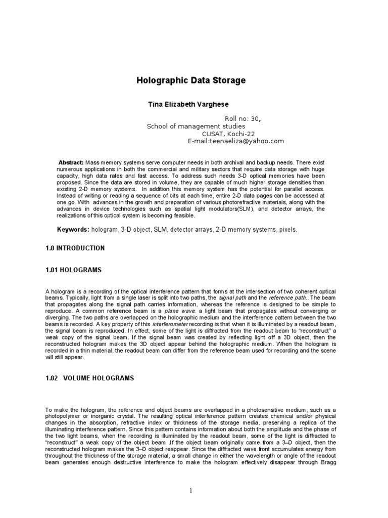 Tina Technical Paper | PDF | Holography | Diffraction