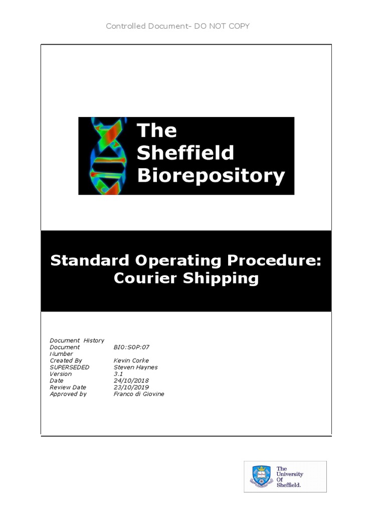 Standard Operating Procedure: Courier Shipping: Controlled Document-DO ...