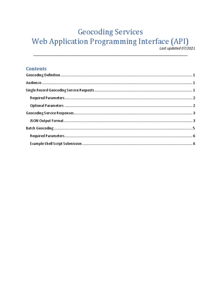 Geocoding Services Web Application Programming Interface (API) | PDF | Json | Parameter ...