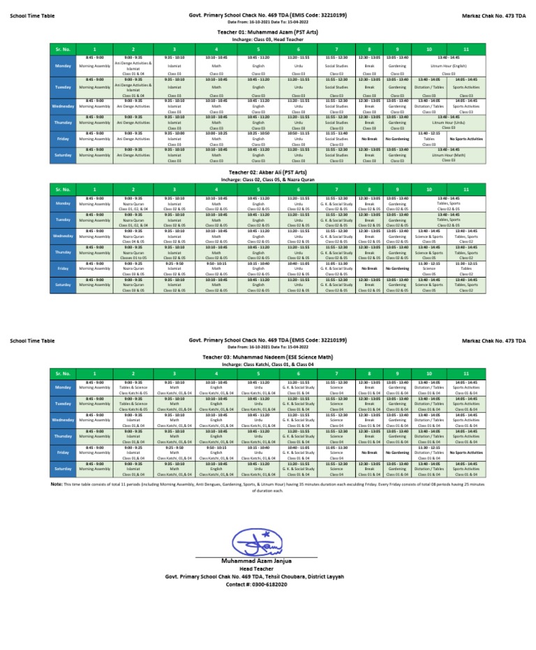 Govt. Primary School Timetable 2021-22 | PDF | Abrahamic Religions