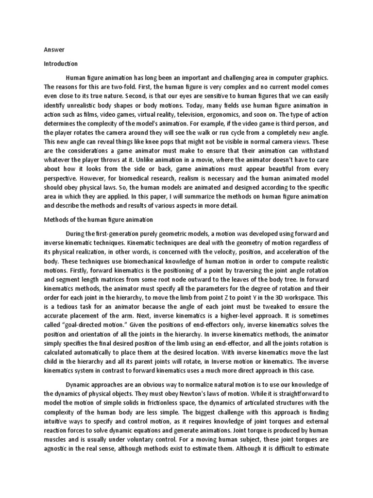 Human or More Generally Articulated Figure Animations Have Been Seen in ...