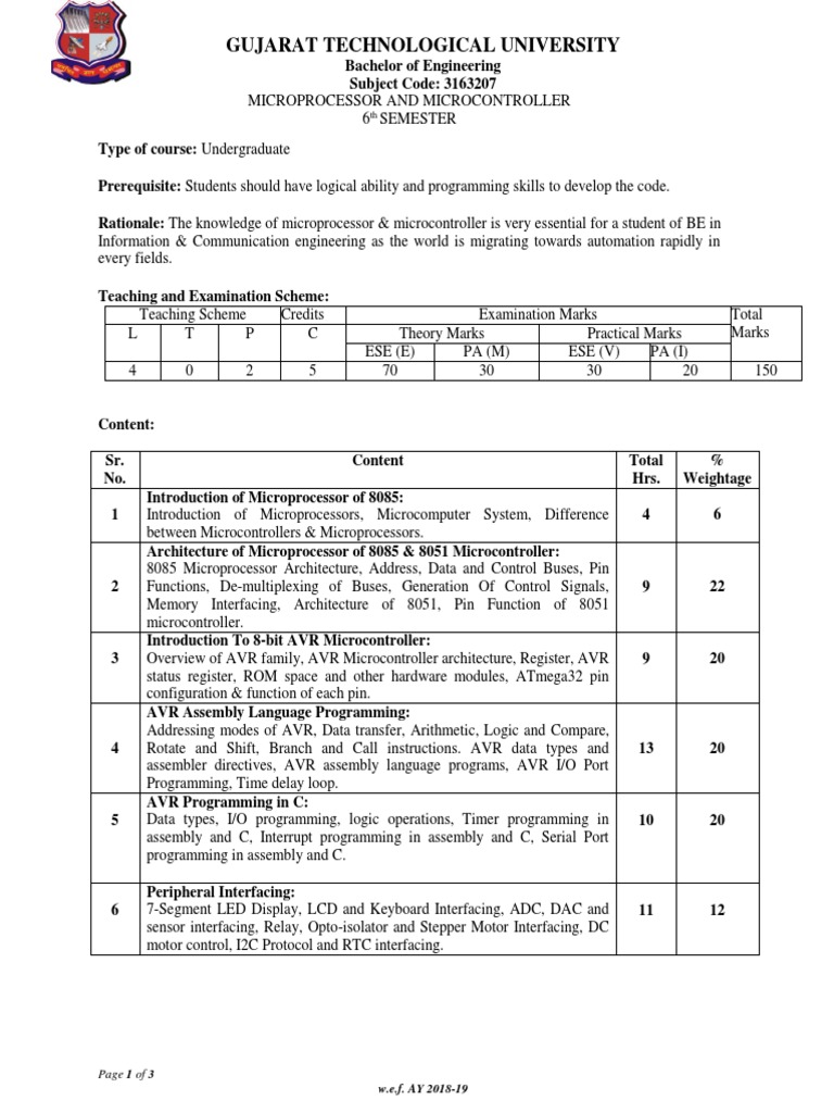 Gujarat Technological University: Page 1 of 3 | PDF | Microcontroller ...
