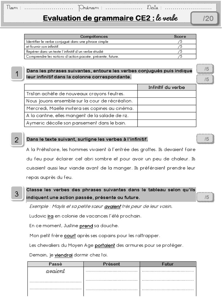 Eval 2 Le Verbe Ce2 Mamait Pdf