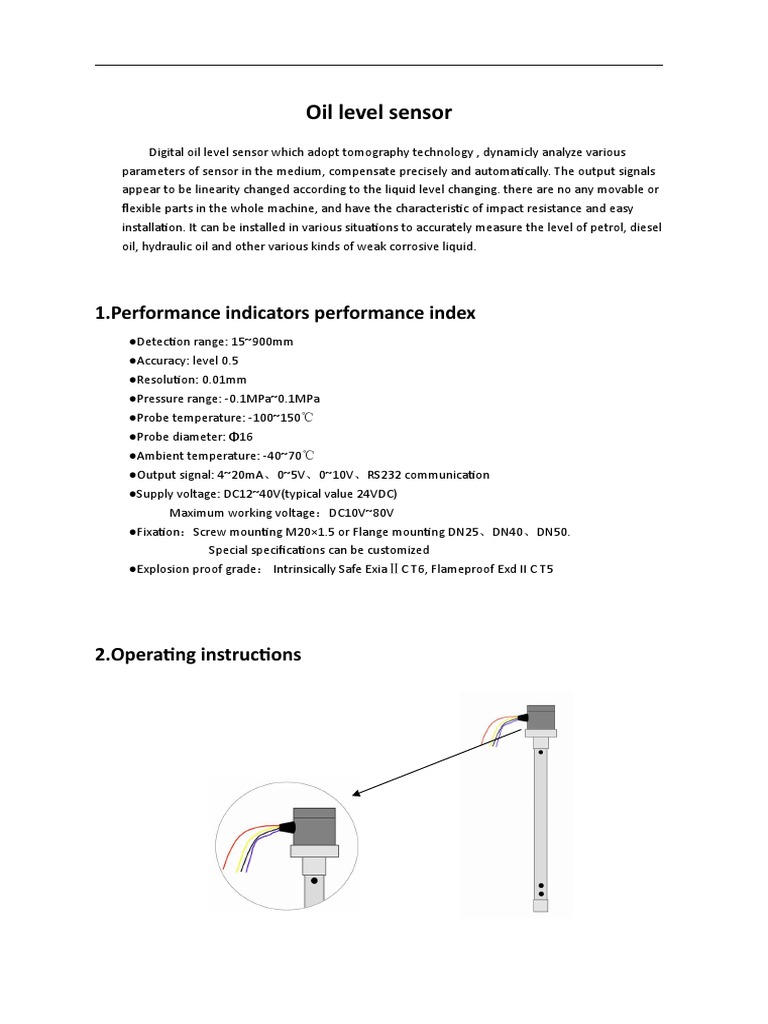 oil level sensor Operation Instruction-电容油杆 | PDF | Ascii | Sensor