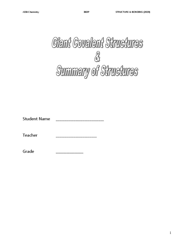 Giant Covalent Strutures & Summary of Structures 2020 Course Notes ...