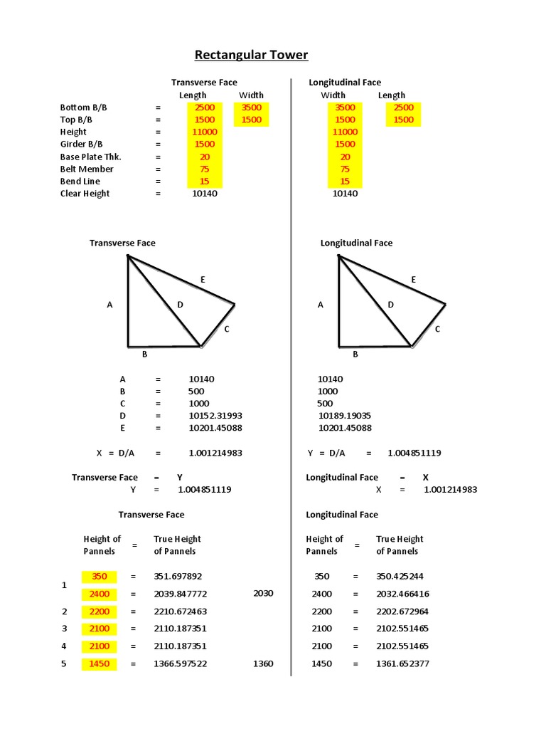 Tower Dimensions and Calculations | PDF | Civil Engineering ...