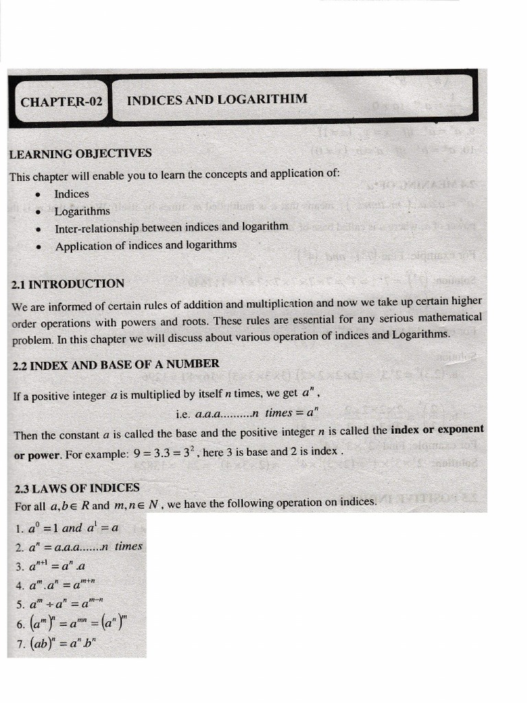 Chapter 2-Indices and Logarithms | PDF