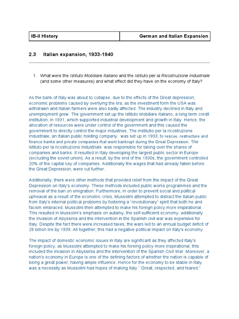 IB-II History German and Italian Expansion | PDF | Benito Mussolini ...