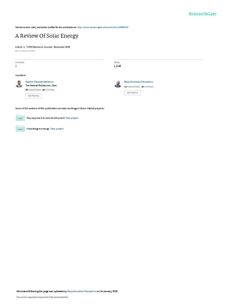 A Review of Solar Energy: SSRN Electronic Journal December 2019 | PDF ...