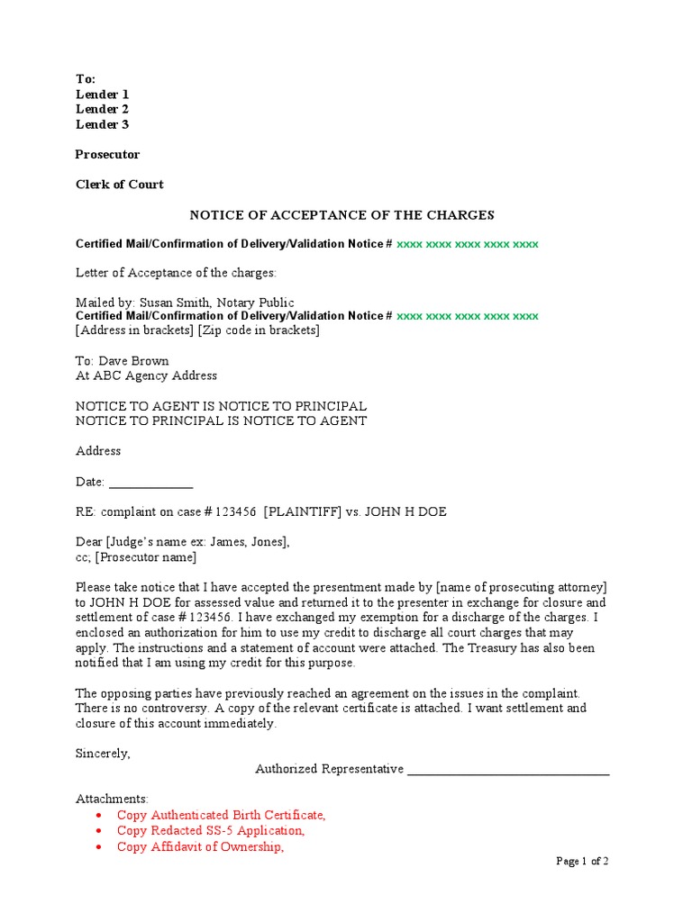 To: Lender 1 Lender 2 Lender 3 Prosecutor Clerk of Court Notice of ...