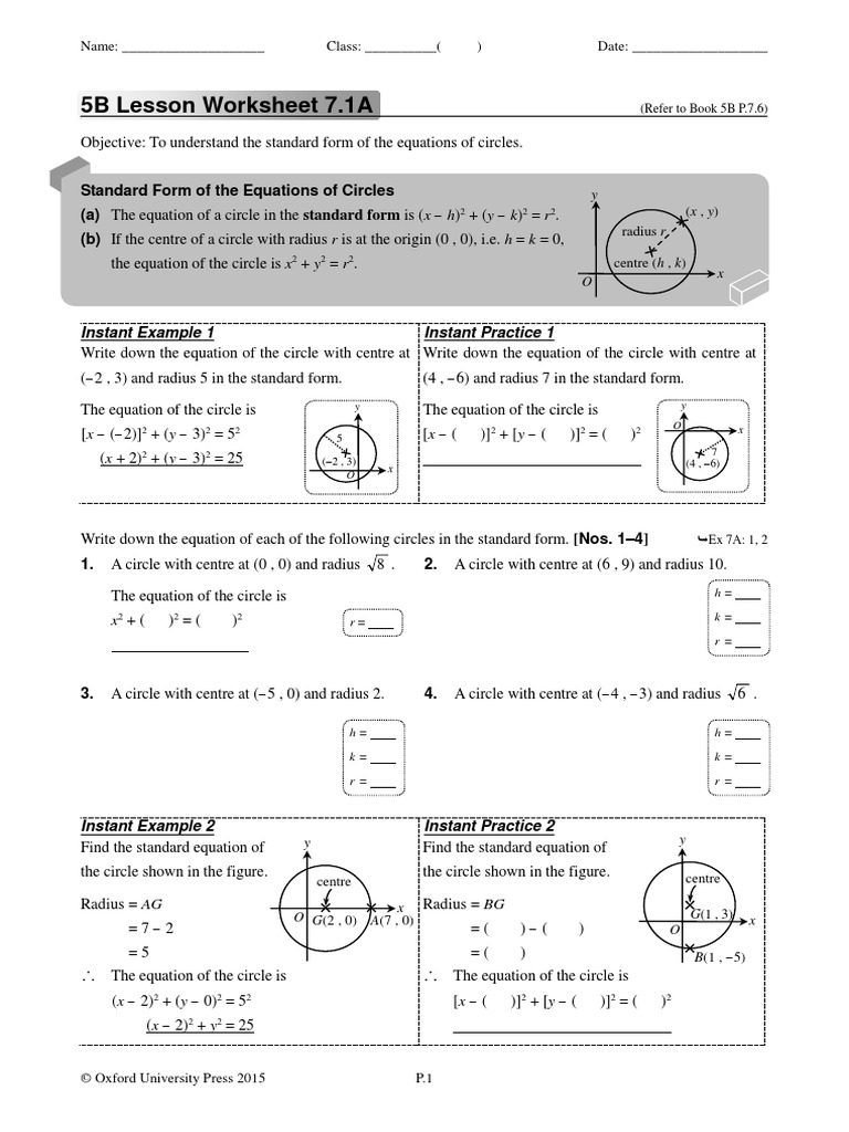 5B Lesson Worksheet 7.1A: Instant Example 1 Instant Practice 1 | PDF | Mathematical Objects ...