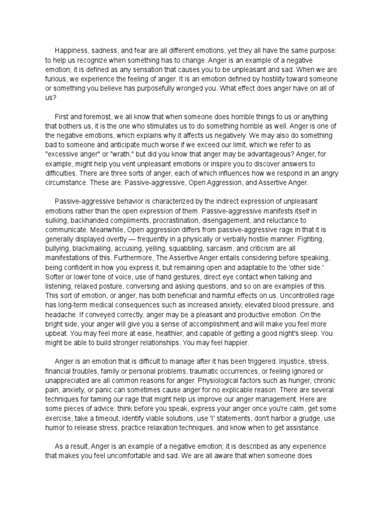 Anger Essay | PDF | Anger | Emotions