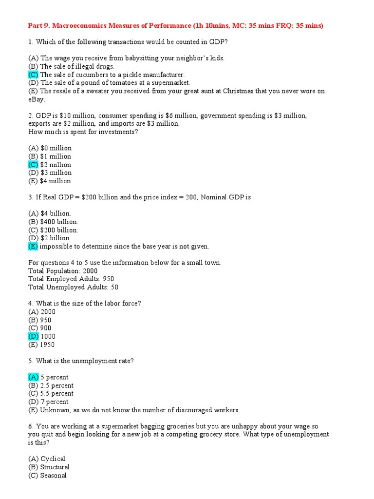 Macroeconomics Measures of Performance | PDF | Gross Domestic Product ...