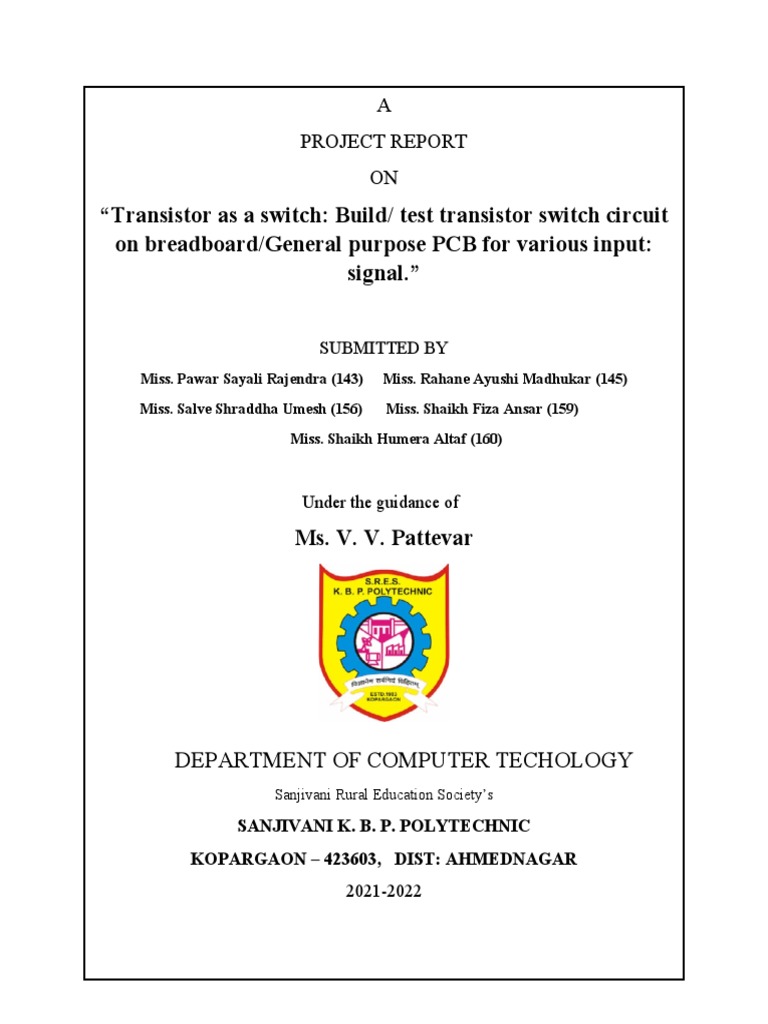 Micro Project On Transistor As A Switch | PDF | Bipolar Junction ...