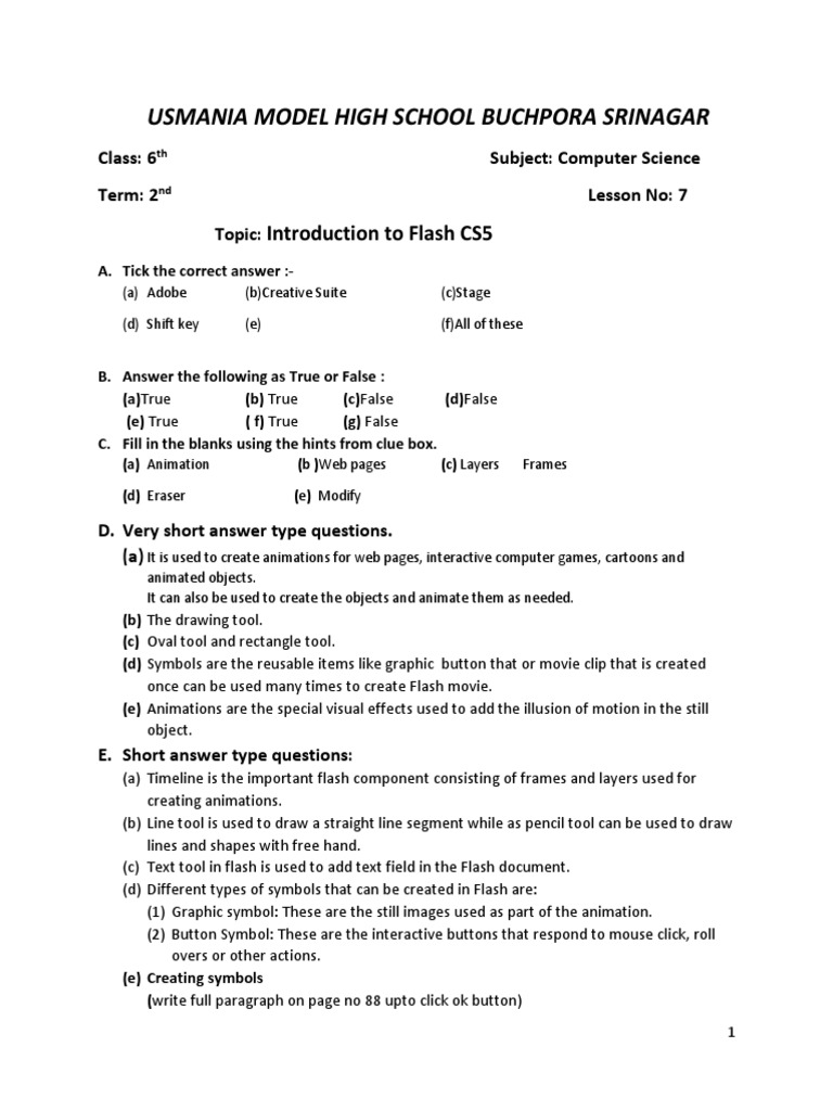 Computer Science Assignment Class 6th Term 2nd | PDF | Animation ...