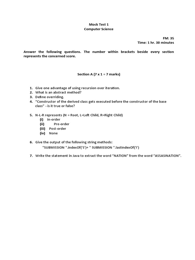 Mock Test 1 | PDF | Applied Mathematics | Theoretical Computer Science