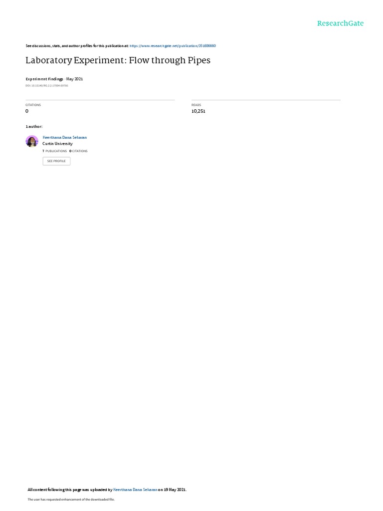 Laboratory Experiment: Flow Through Pipes | PDF | Fluid Dynamics ...